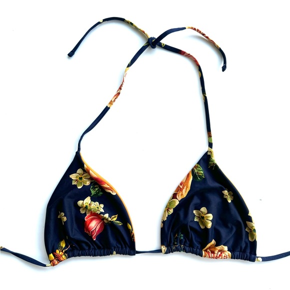 Agua Bendita | Swim | Agua Bendita Navy Blue Bikini Top With Floral ...